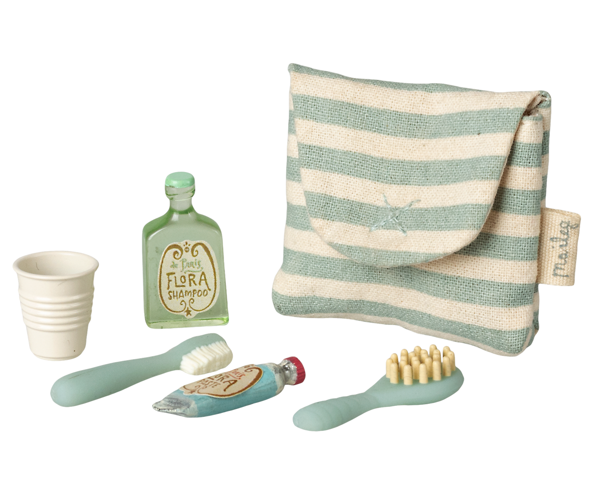 PRE ORDER | Maileg Toothbrush set in bag, Mouse - Blue stripe ...